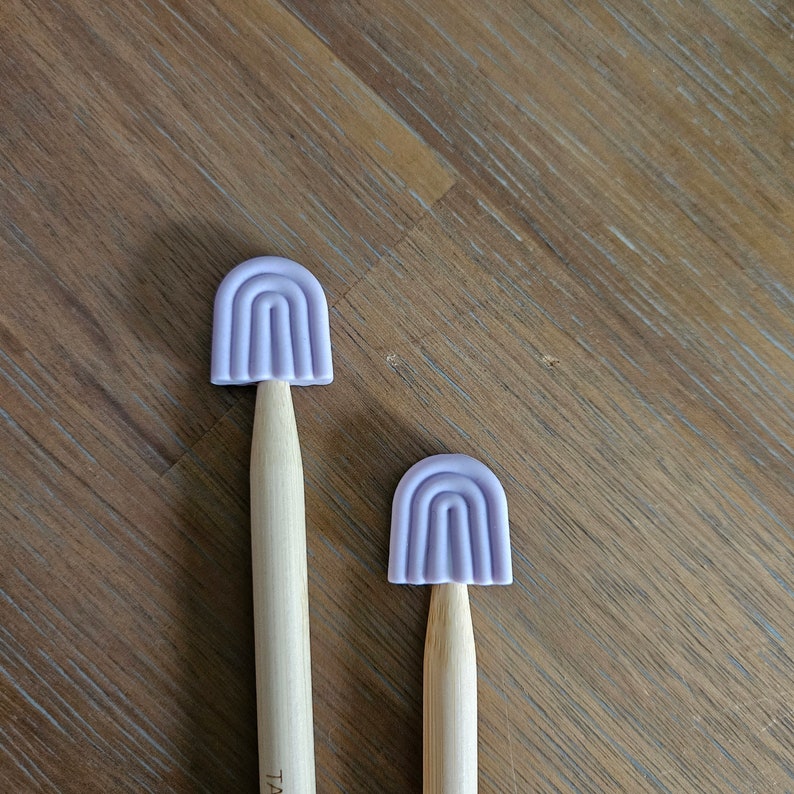 Set of Two Purple Rainbow Knitting Needle Minders | Needle Toppers ...