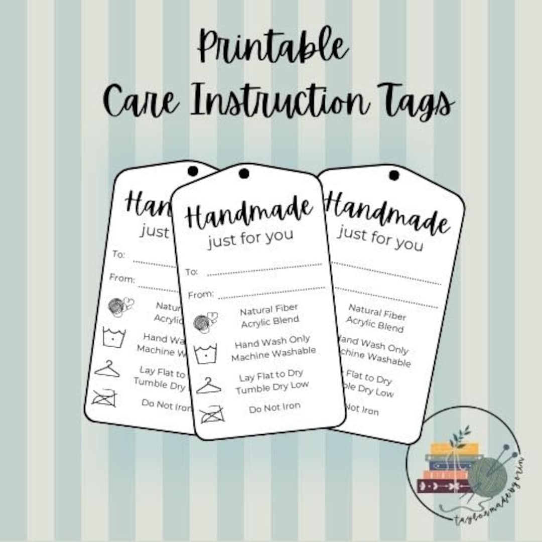 Instant Download Printable Care Instruction Tags for Handmade Items ...