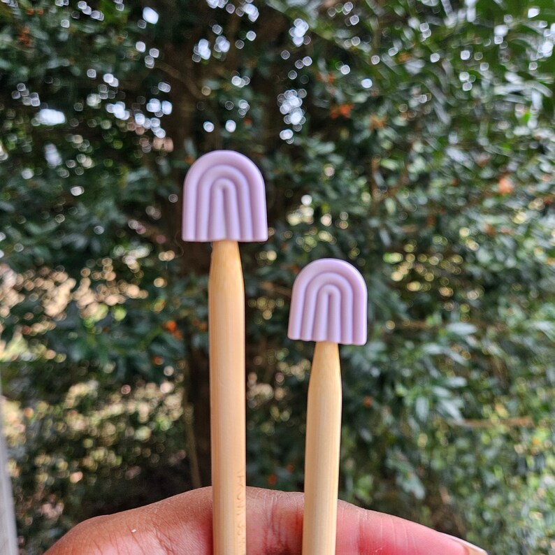 Set of Two Purple Rainbow Knitting Needle Minders | Needle Toppers ...