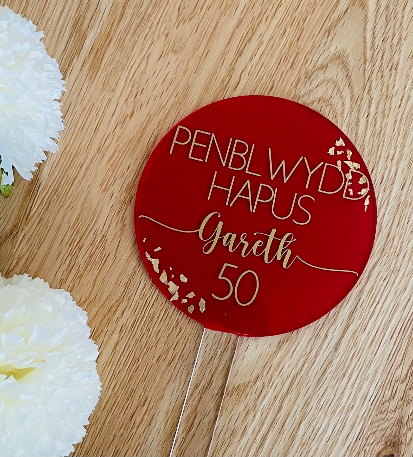 Acrylic Cake Topper, Penblwydd Hapus Cake Topper, Birthday Cake Topper ...