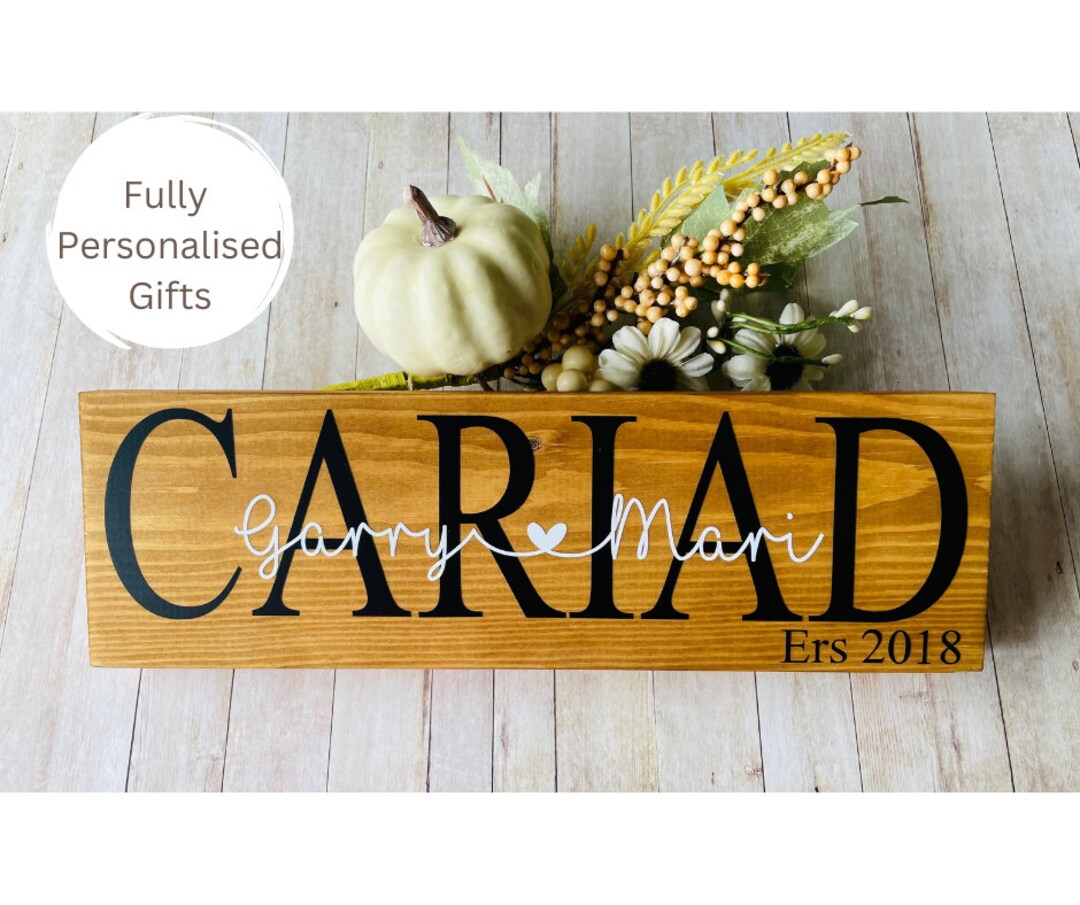 Welsh Cariad Wooden Sign, Santes Dwynwen Gifts, Personalised ...