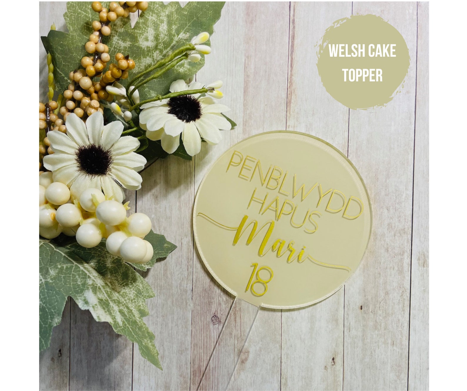 Acrylic Cake Topper, Penblwydd Hapus Cake Topper, Birthday Cake Topper ...