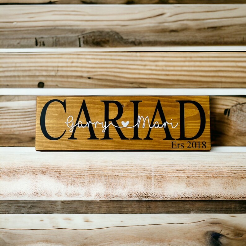 Welsh Cariad Wooden Sign, Santes Dwynwen Gifts, Personalised ...