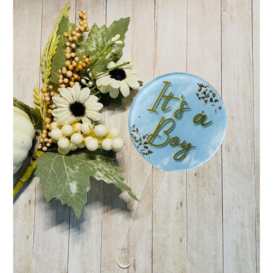 It's A Boy Acrylic Cake Topper, Baby Shower, Marble Effect Topper, Gold ...