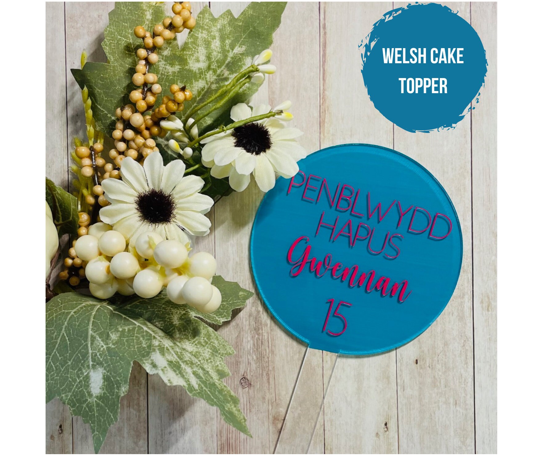 Acrylic Cake Topper, Penblwydd Hapus Cake Topper, Birthday Cake Topper ...