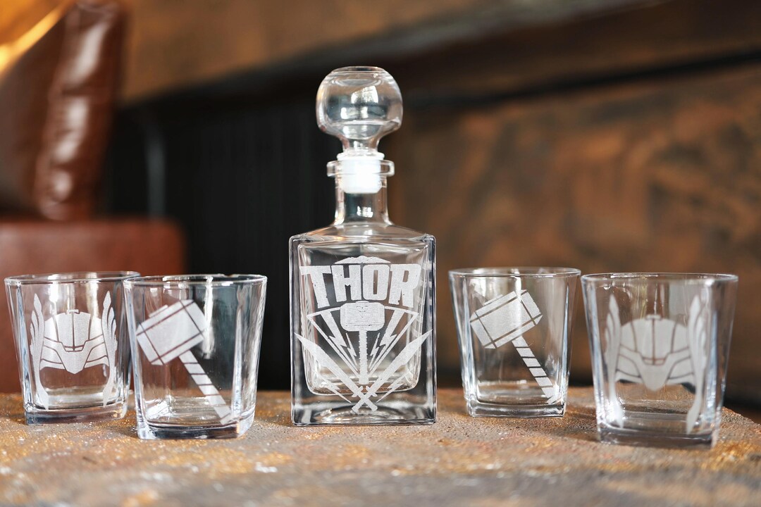 Thor Whiskey Set Viking Whiskey Decanter Engraved Whiskey Glasses - Etsy