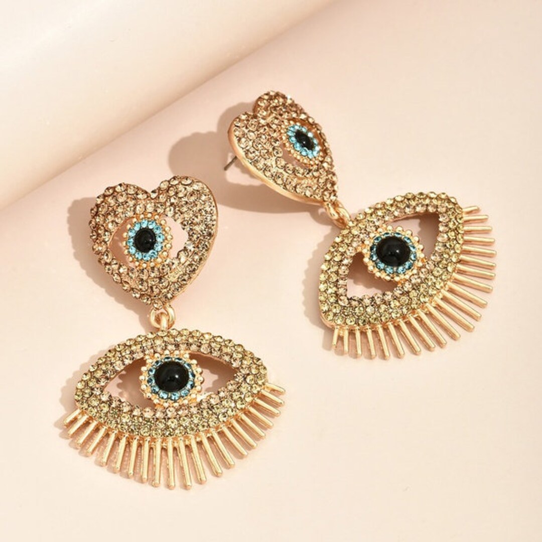 Rhinestone Evil Eye Earrings, Fashion Earrings, Jewelry - Etsy