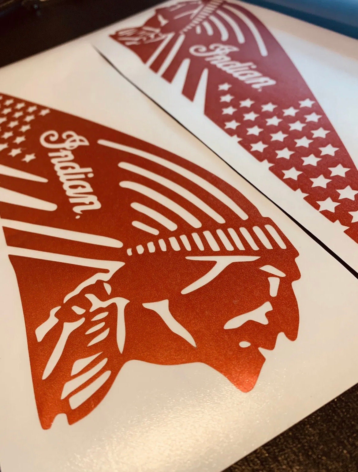 Custom Indian Motorcycle Gas Tank Decals 2PC Set New Custom Stars USA ...