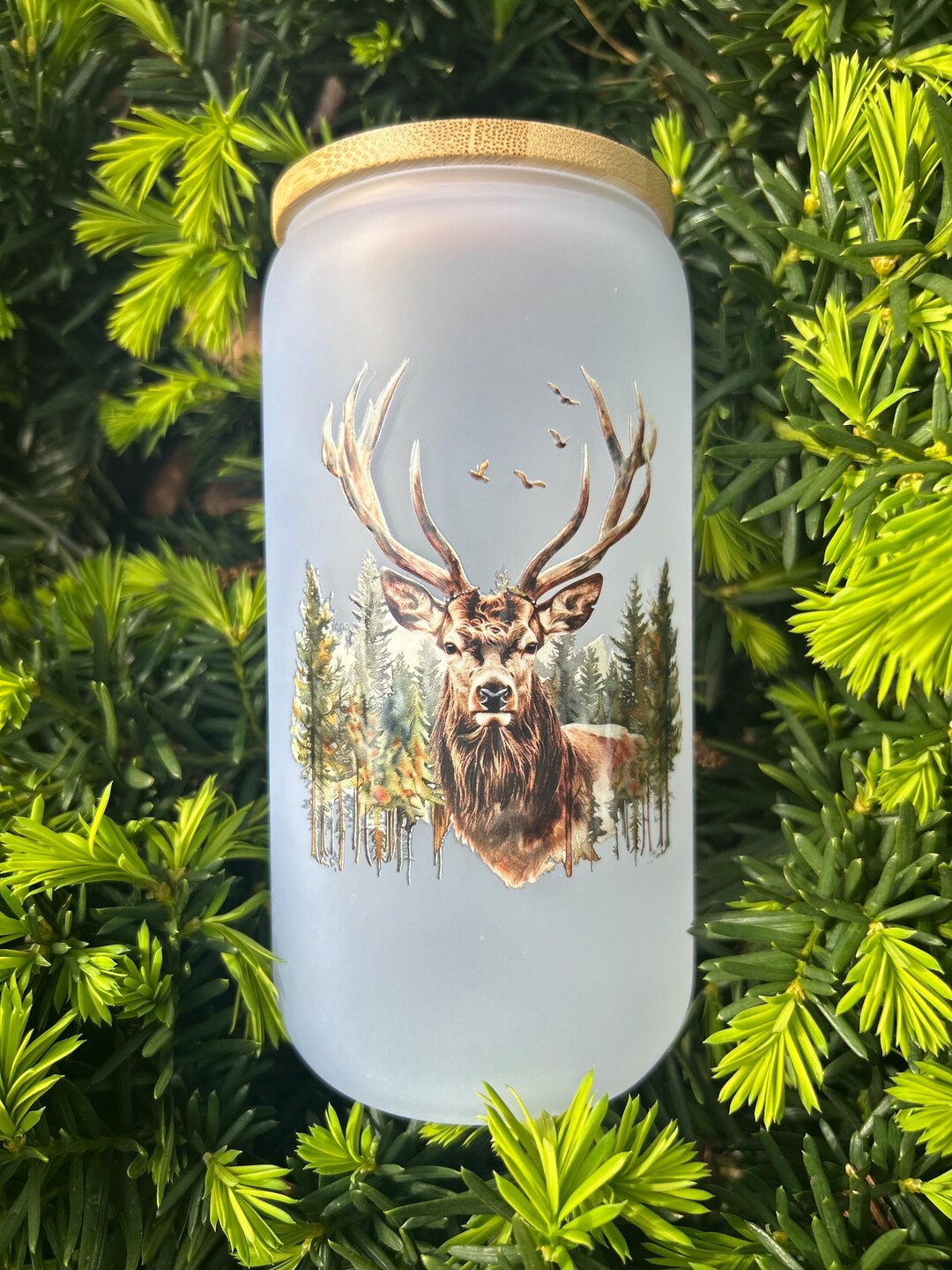 Custom Decorative Deer Hunting Glass Tumbler With Straw Wildlife ...
