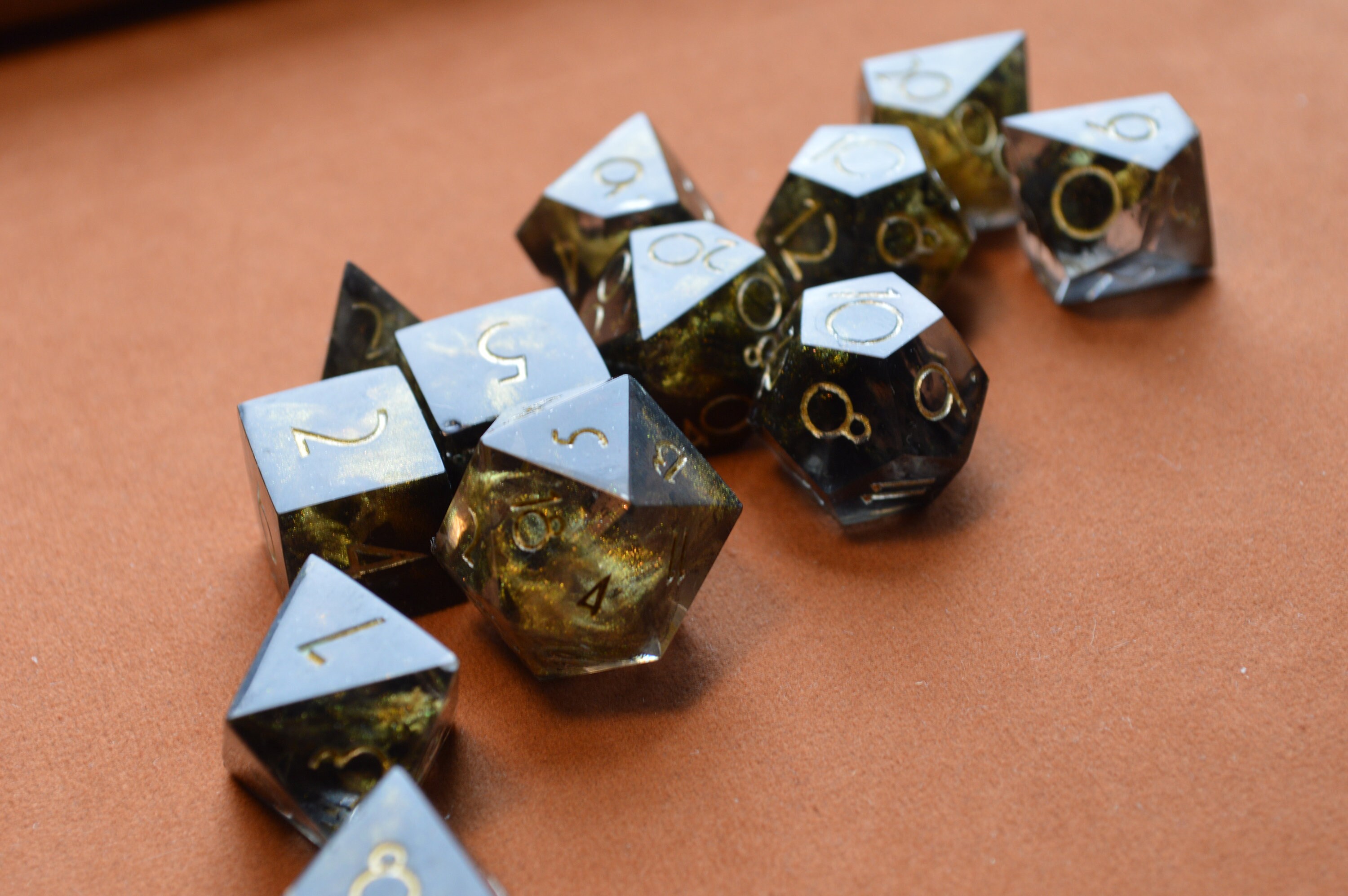 Black & Gold Super Set Handmade Polyhedral Dice Set 12pc Gothic Godly ...