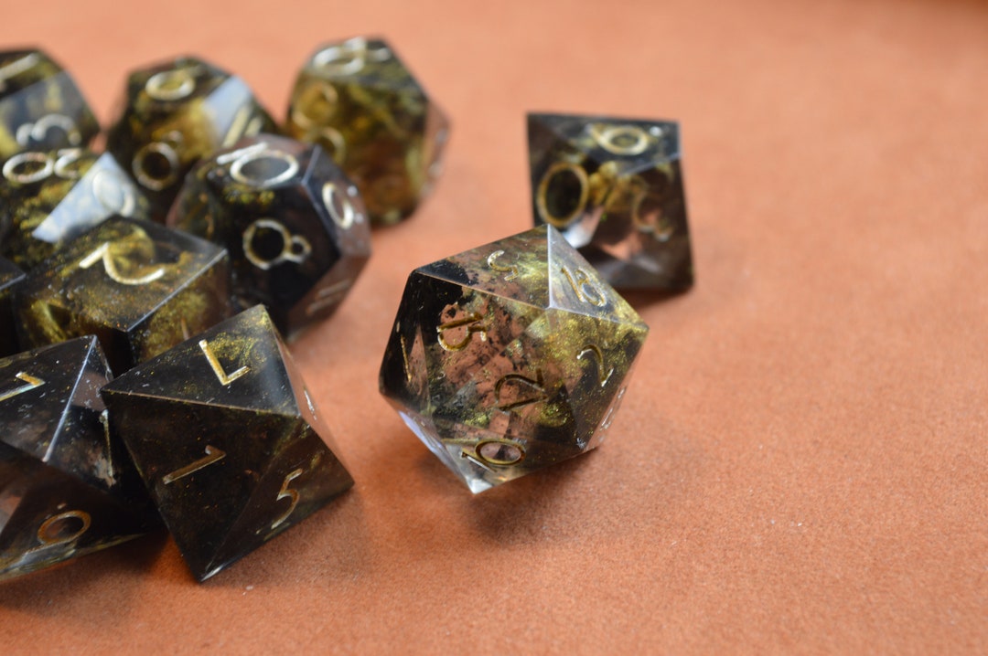 Black & Gold Super Set Handmade Polyhedral Dice Set 12pc Gothic Godly ...