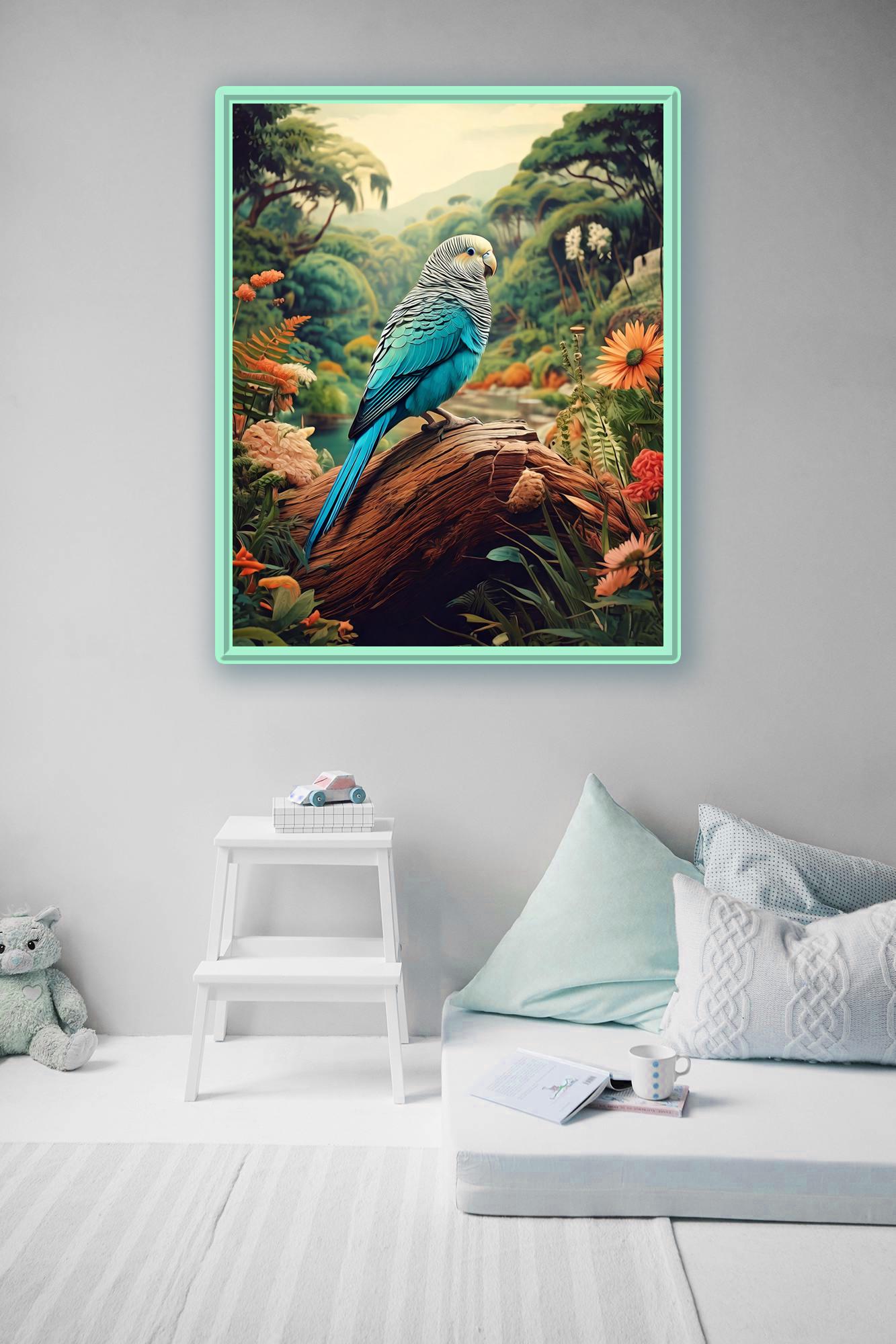 Budgie in a Forest Classic Bird Print - Digital Download - Etsy