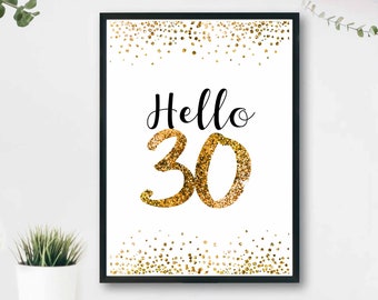 Hello Thirty Sign 30th Birthday Poster Hello Thirty Poster - Etsy