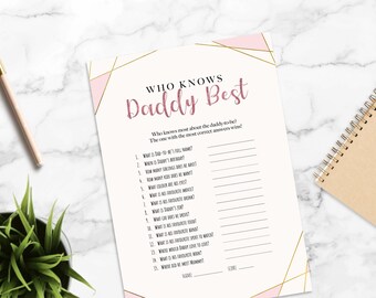 Silver Glitter Baby Shower Who Knows Daddy Best Game - Etsy UK