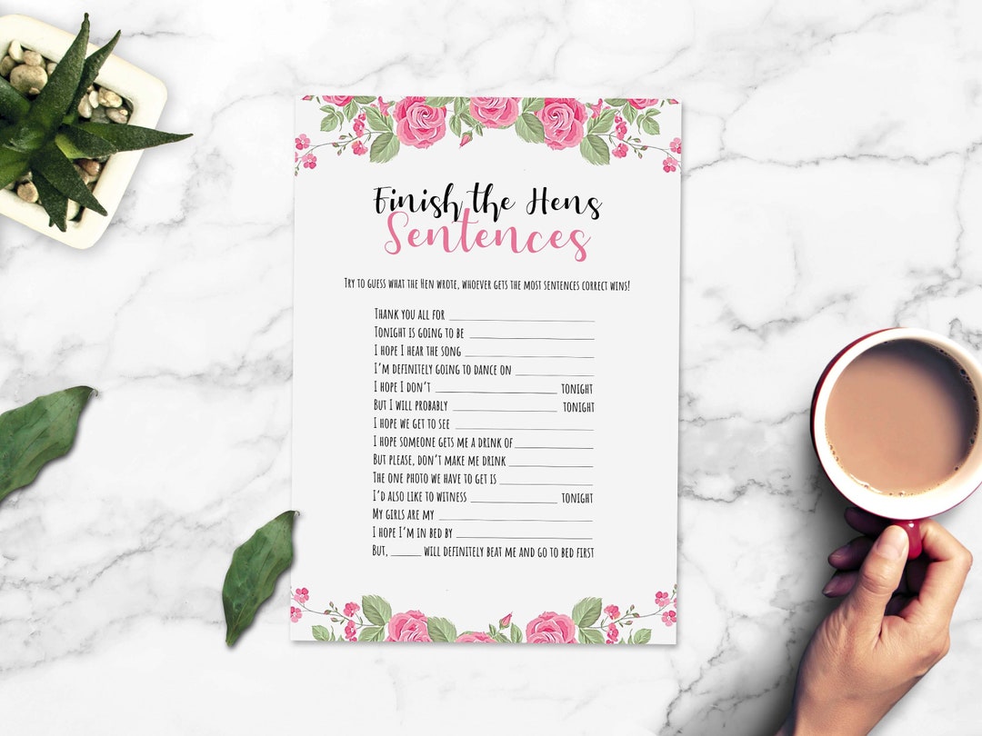 Finish the Hens Sentence Hen Party Game Bridal Showers - Etsy Australia