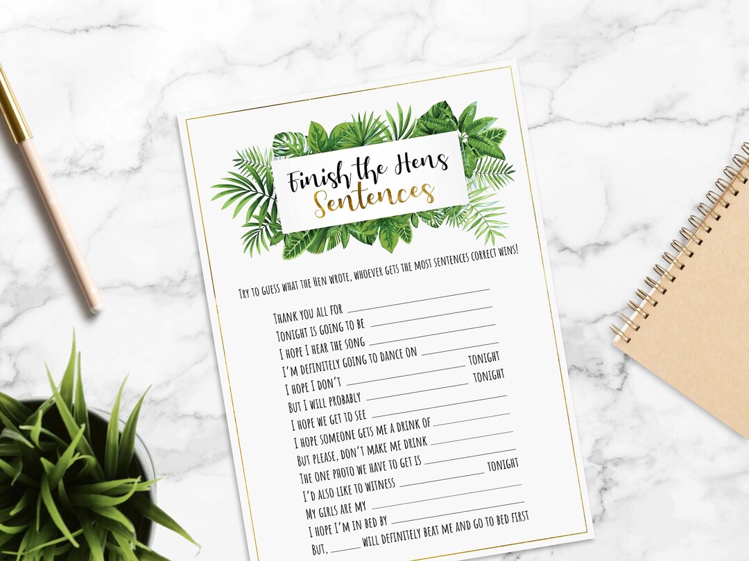 Finish the Hens Sentence Hen Party Game Bridal Showers - Etsy UK