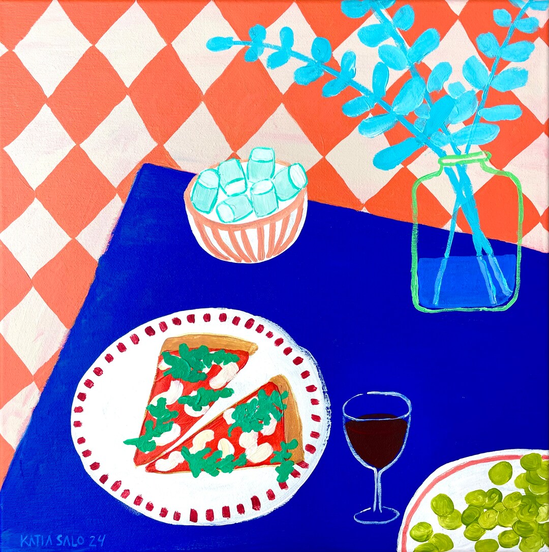 Original Art Tablescape Painting Still Life Pizza and Wine - Etsy