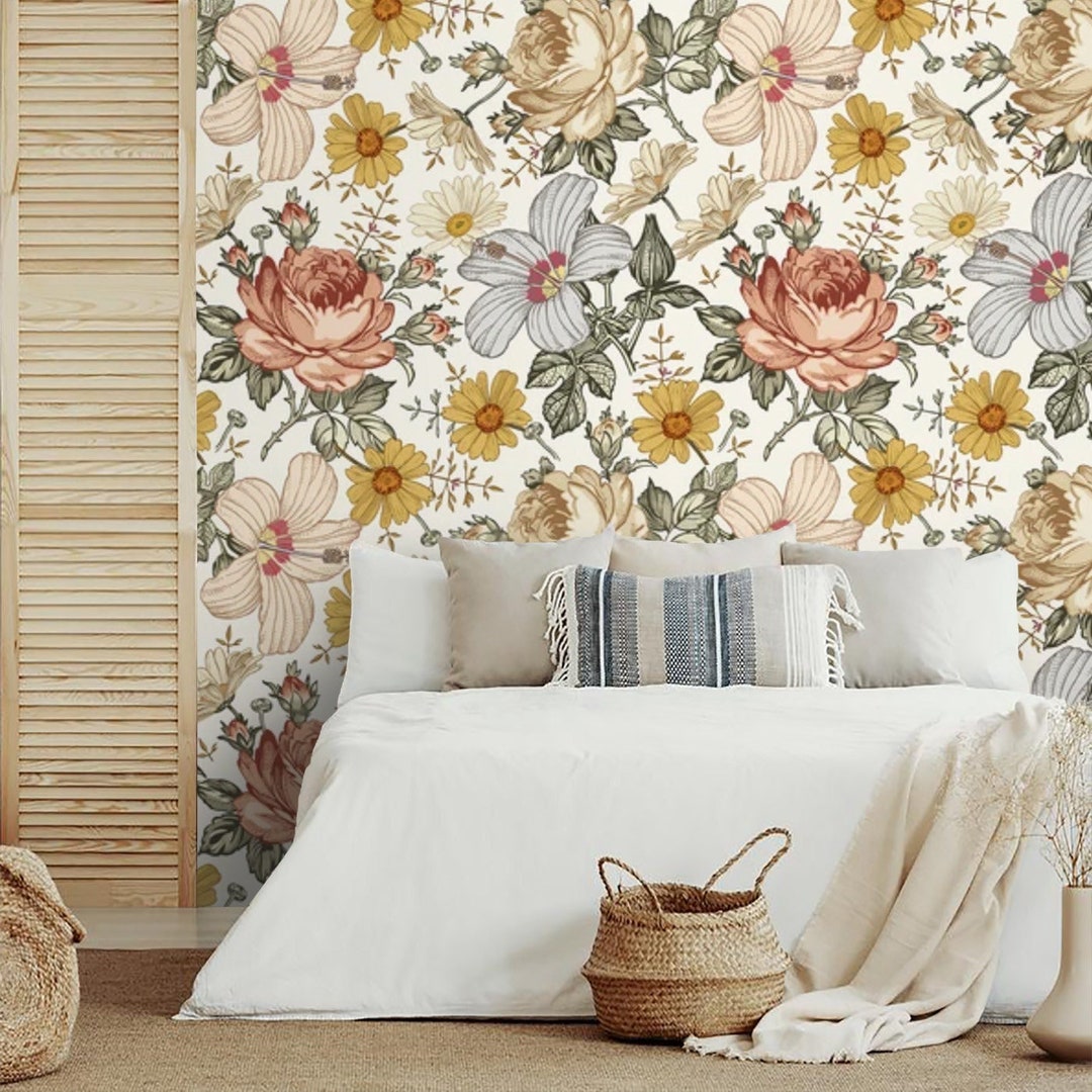 Floral Wallpaper Wildflowers Farmhouse Style Peel and Stick or ...