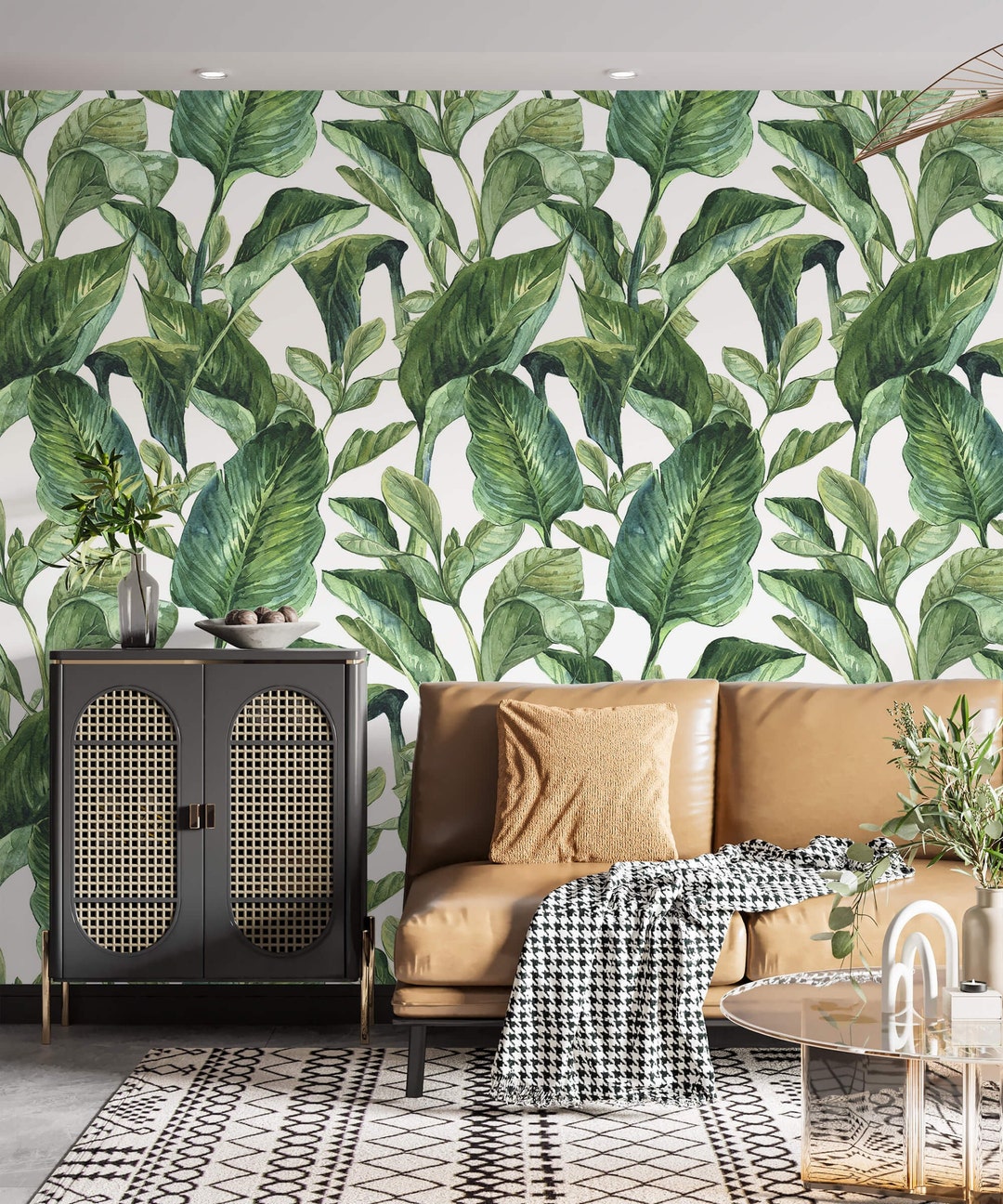 Botanical Wallpaper Large Leaves Peel and Stick Removable or ...