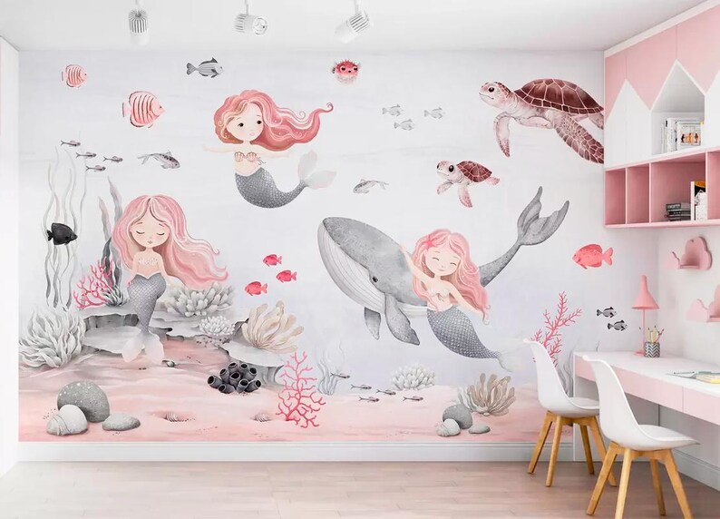 Mermaid Wall Mural: Peel & Stick Ocean Wallpaper, Girls Bedroom Decor ...