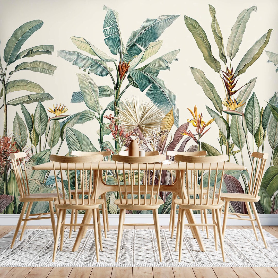 Tropical Wallpaper Mural Large Palms Jungle Wall Paper Peel - Etsy