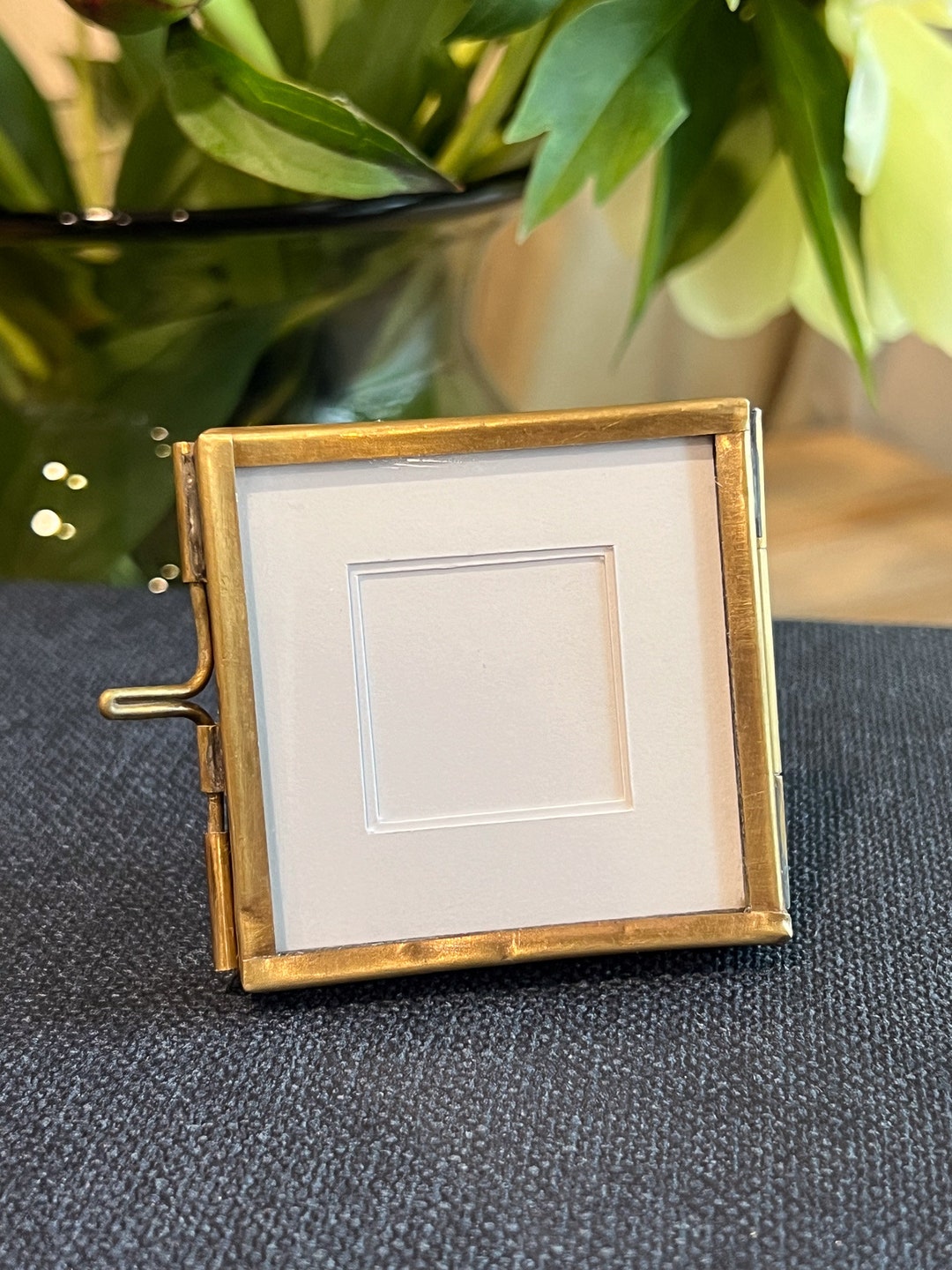 Handmade Square Mini Brass Frame With Floating Glass With White Picture ...