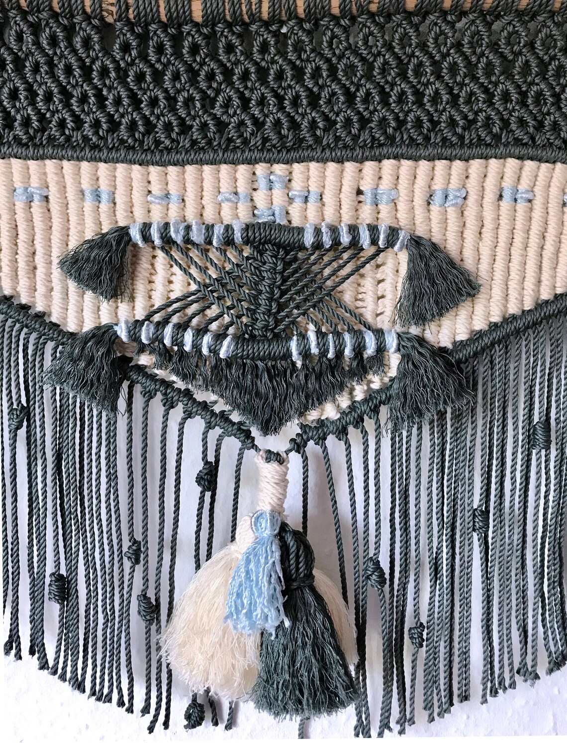 Macrame Wall Hanging, Tricolour, Grey, Beige and Light Blue ...