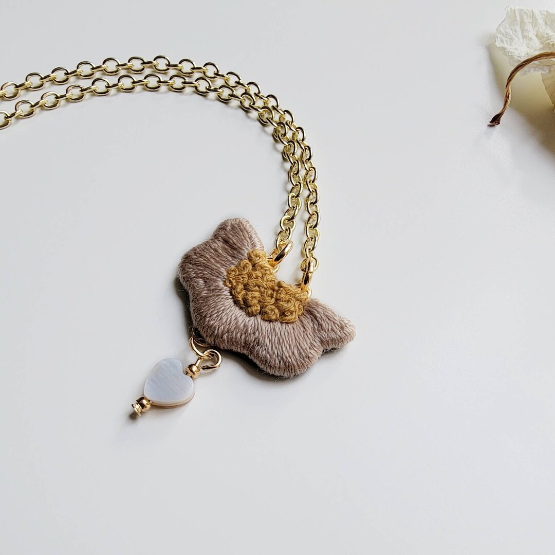 Beige Color Hand Embroidered Floral Charm Necklace for Her. Floral Hand ...