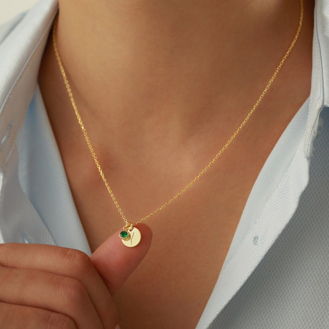 Initial and Birthstone Necklace Personalized Letter Necklace - Etsy