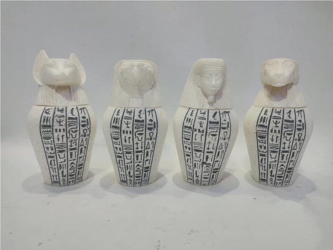 Unique Alabaster Canopic Jar Set - Rare Egyptian Canopic Jars ...