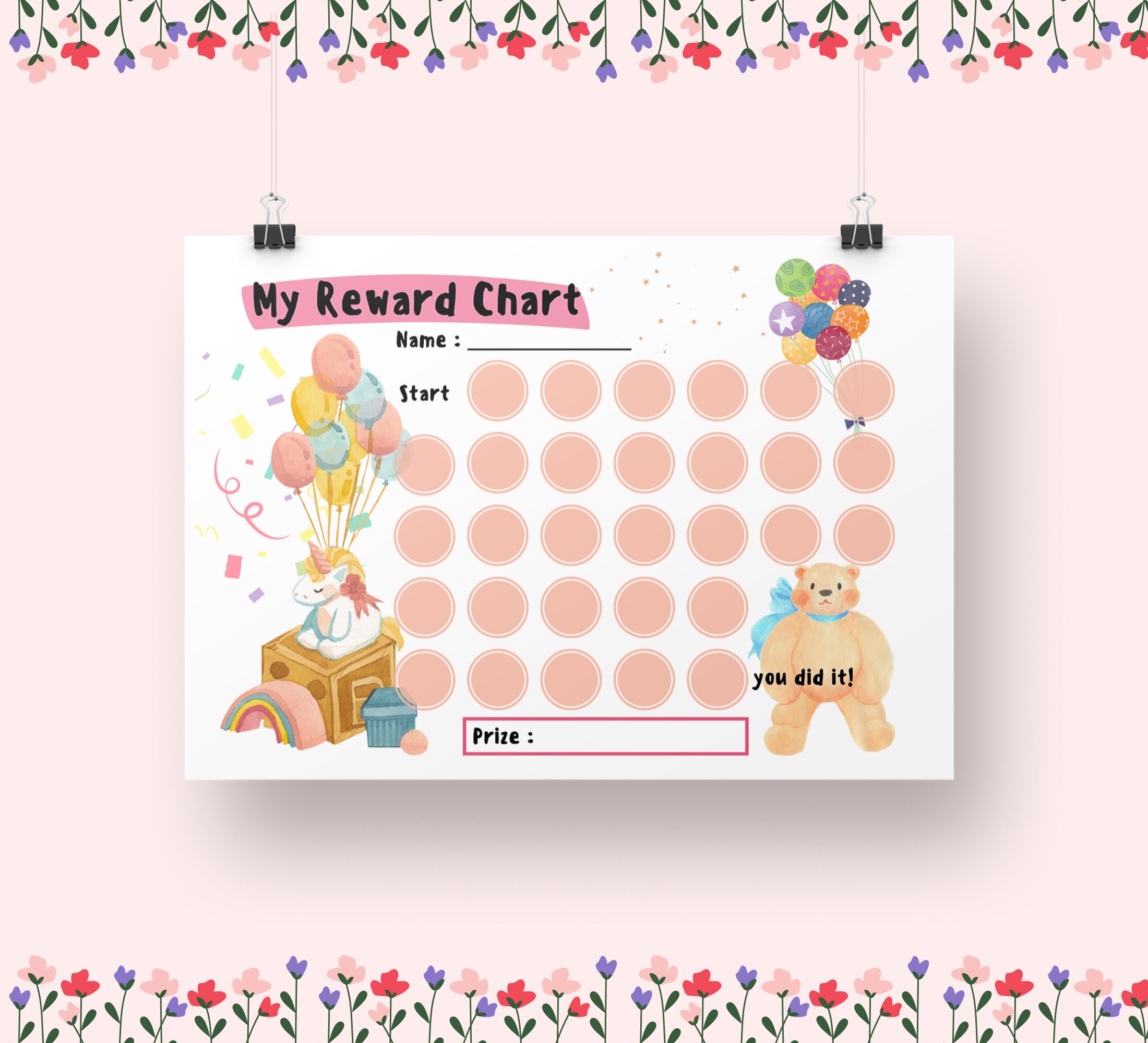 Printable Reward Chart, Kid Behavior Chart, Toddler Potty Chart, Child ...