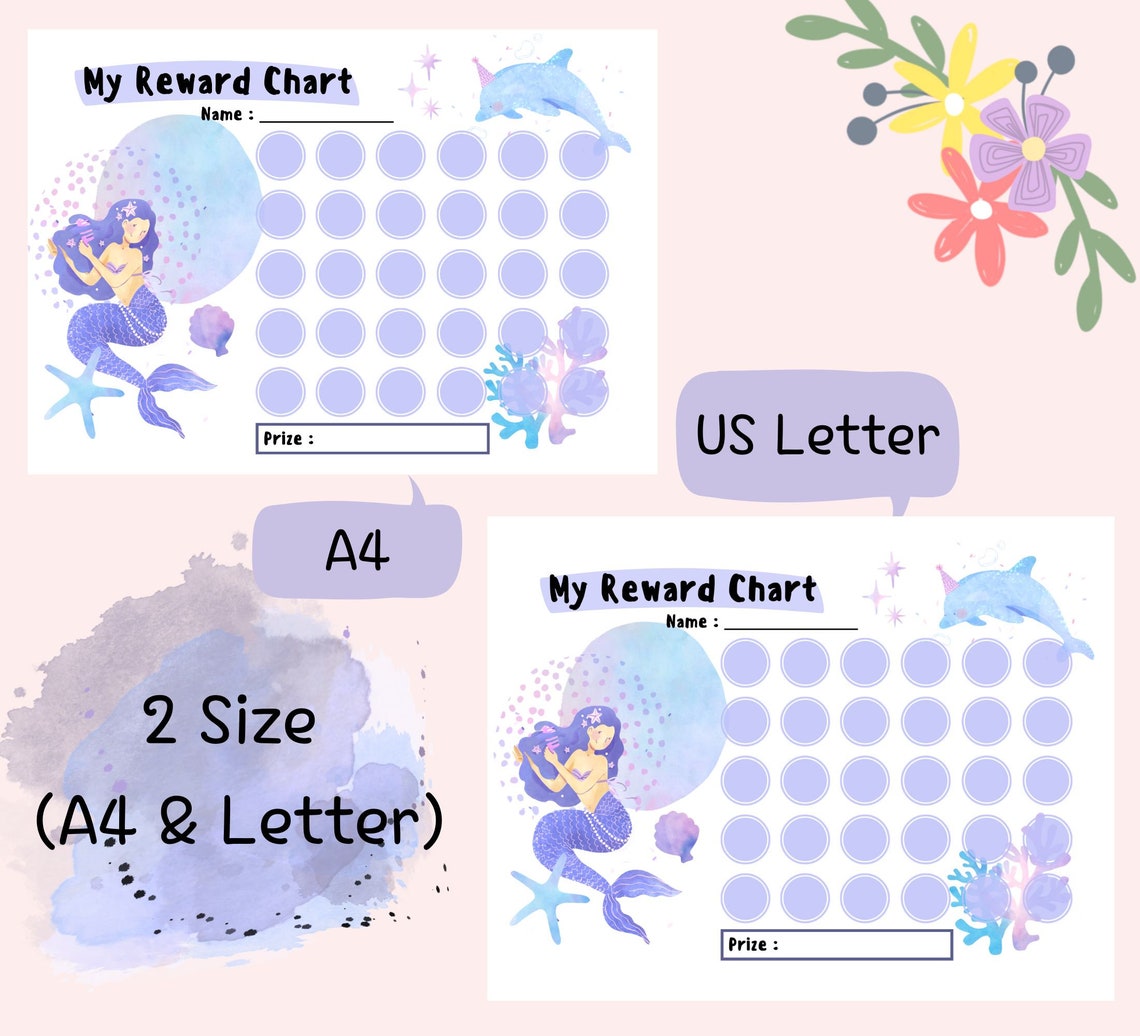 Printable Mermaid Reward Chart, Kid Chore Chart, Toddler Potty Chart ...