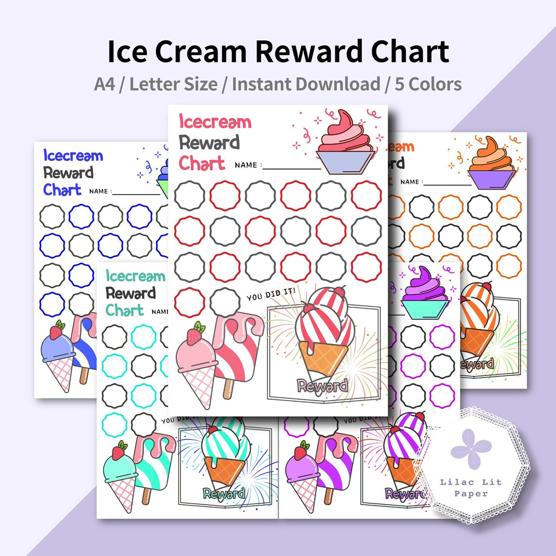 Printable Ice Cream Reward Chart, Kid Chore Chart, Toddler Potty Chart ...