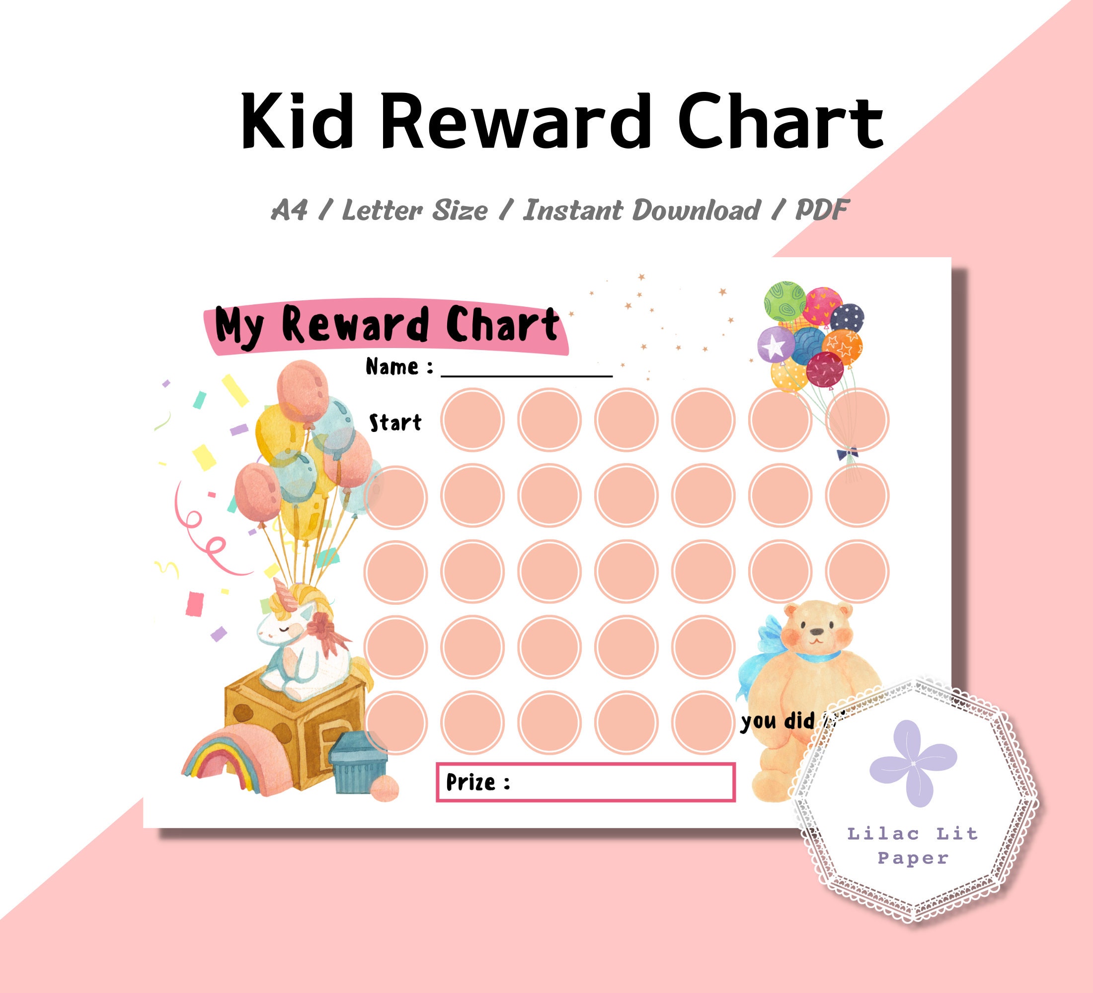 Printable Reward Chart, Kid Behavior Chart, Toddler Potty Chart, Child ...