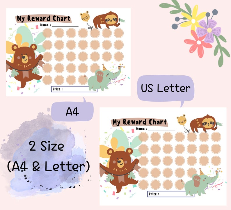 Printable Baby Animal Reward Chart, Kid Chore Chart, Toddler Potty ...