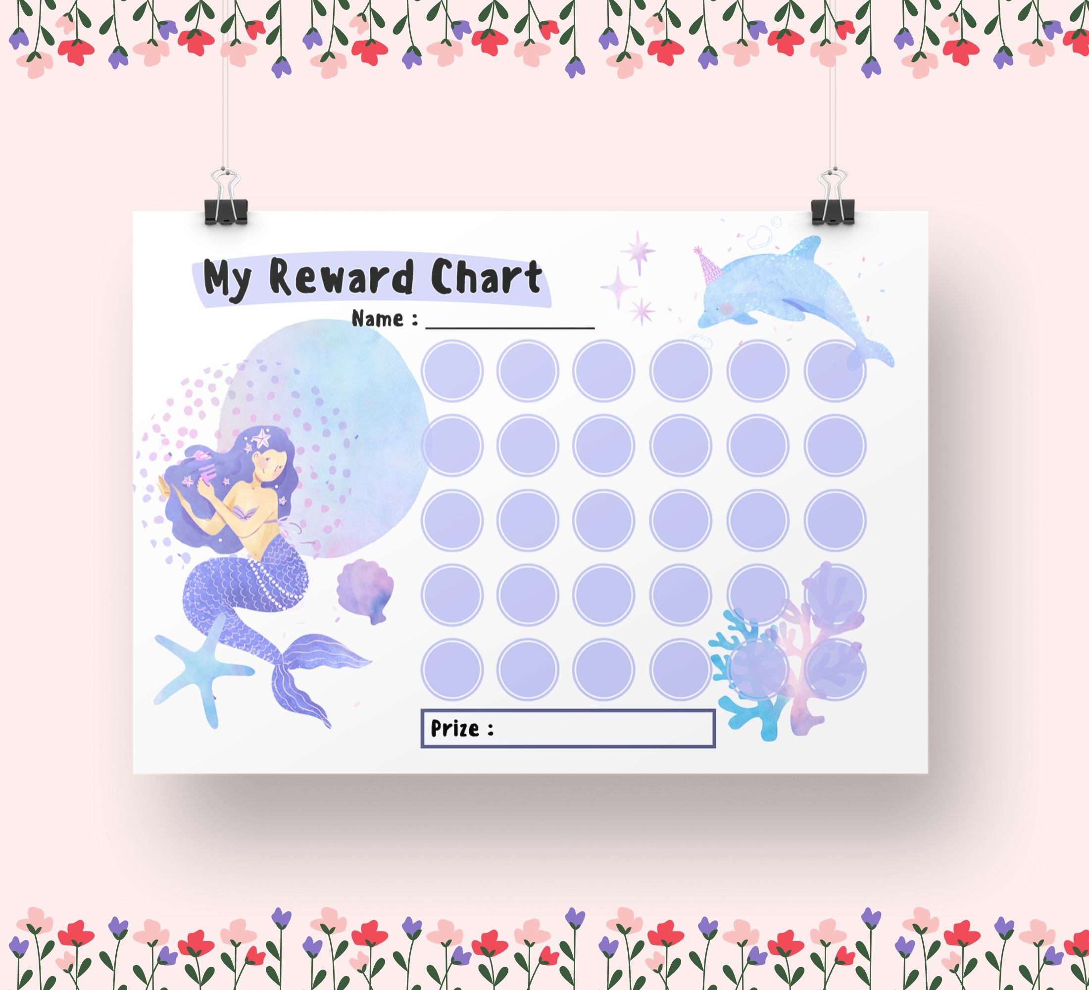 Printable Mermaid Reward Chart, Kid Chore Chart, Toddler Potty Chart ...