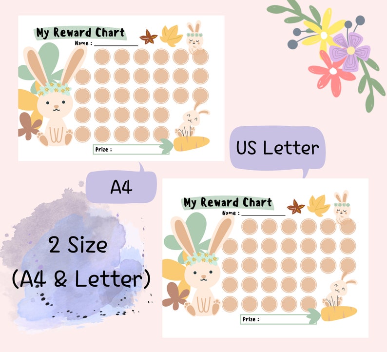 Printable Cute Rabbit Reward Chart, Kid Chore Chart, Toddler Potty ...