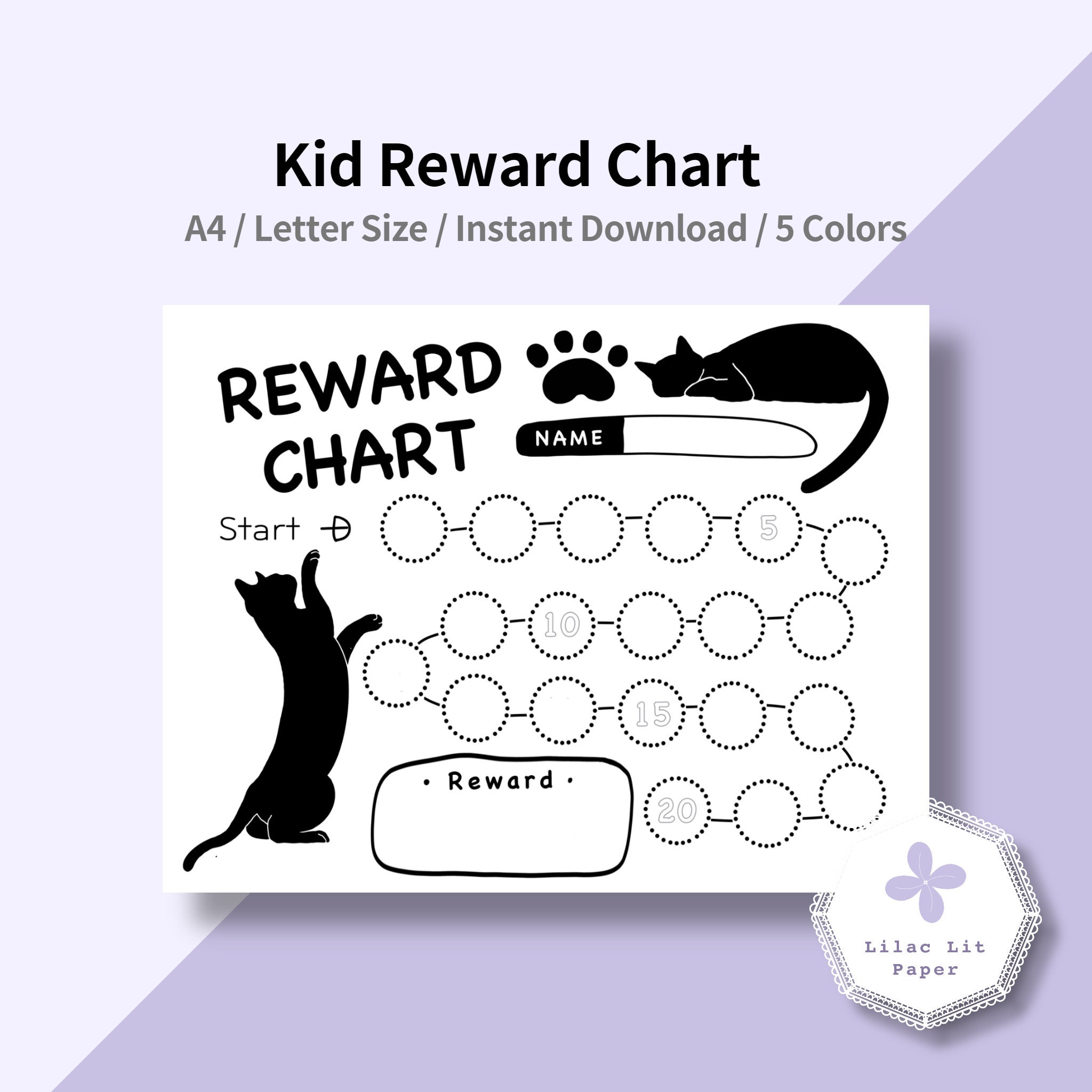 Printable Cat Reward Chart Kid Behavior Chart Toddler Potty - Etsy