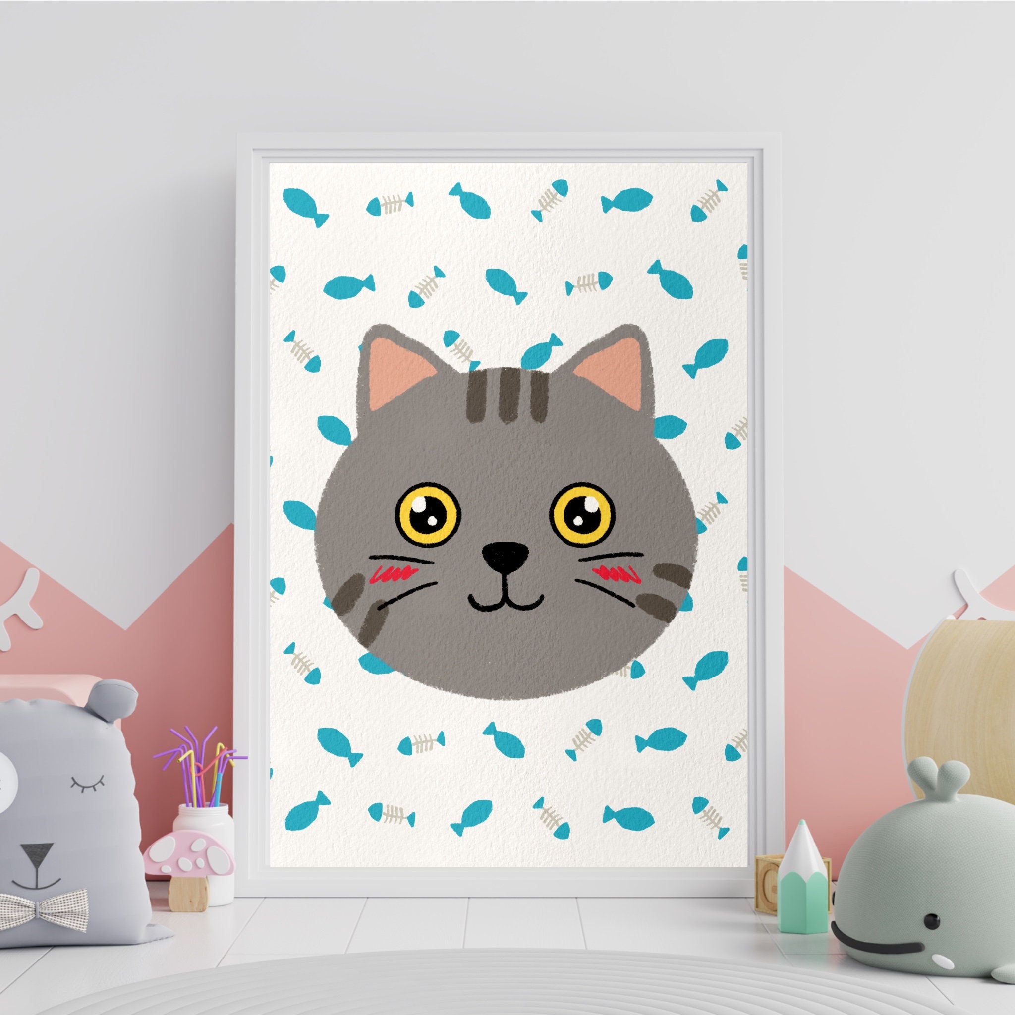 Süße Katze Wandkunst Tier Wandkunst Druckbare Wandkunst Etsy