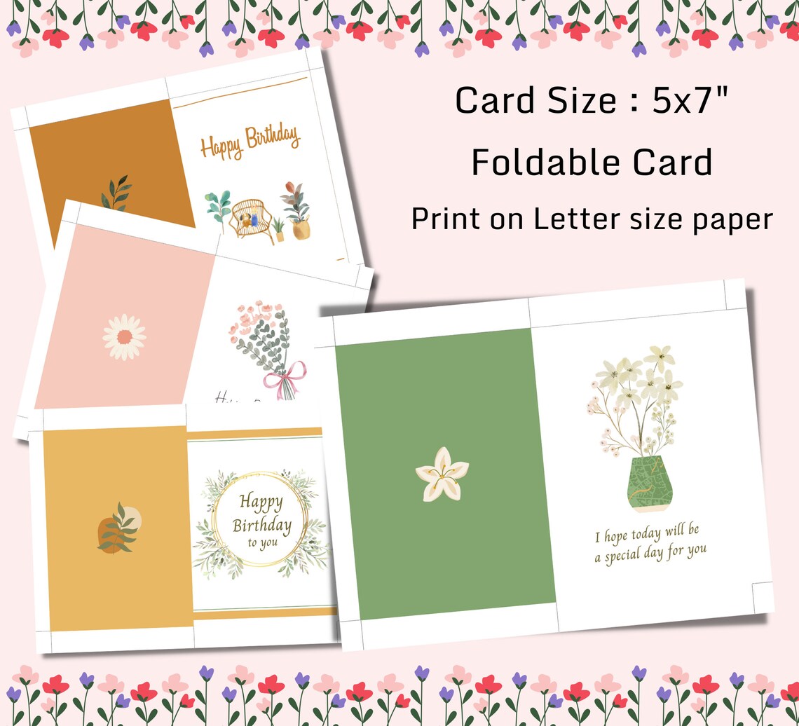 Set of 4 Printable Boho Birthday Card Happy Birthday Card - Etsy