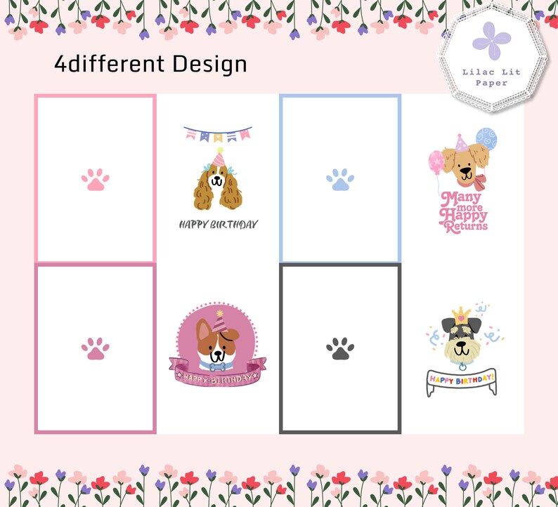 Set of 4 Printable Birthday Card Happy Birthday Card Card - Etsy