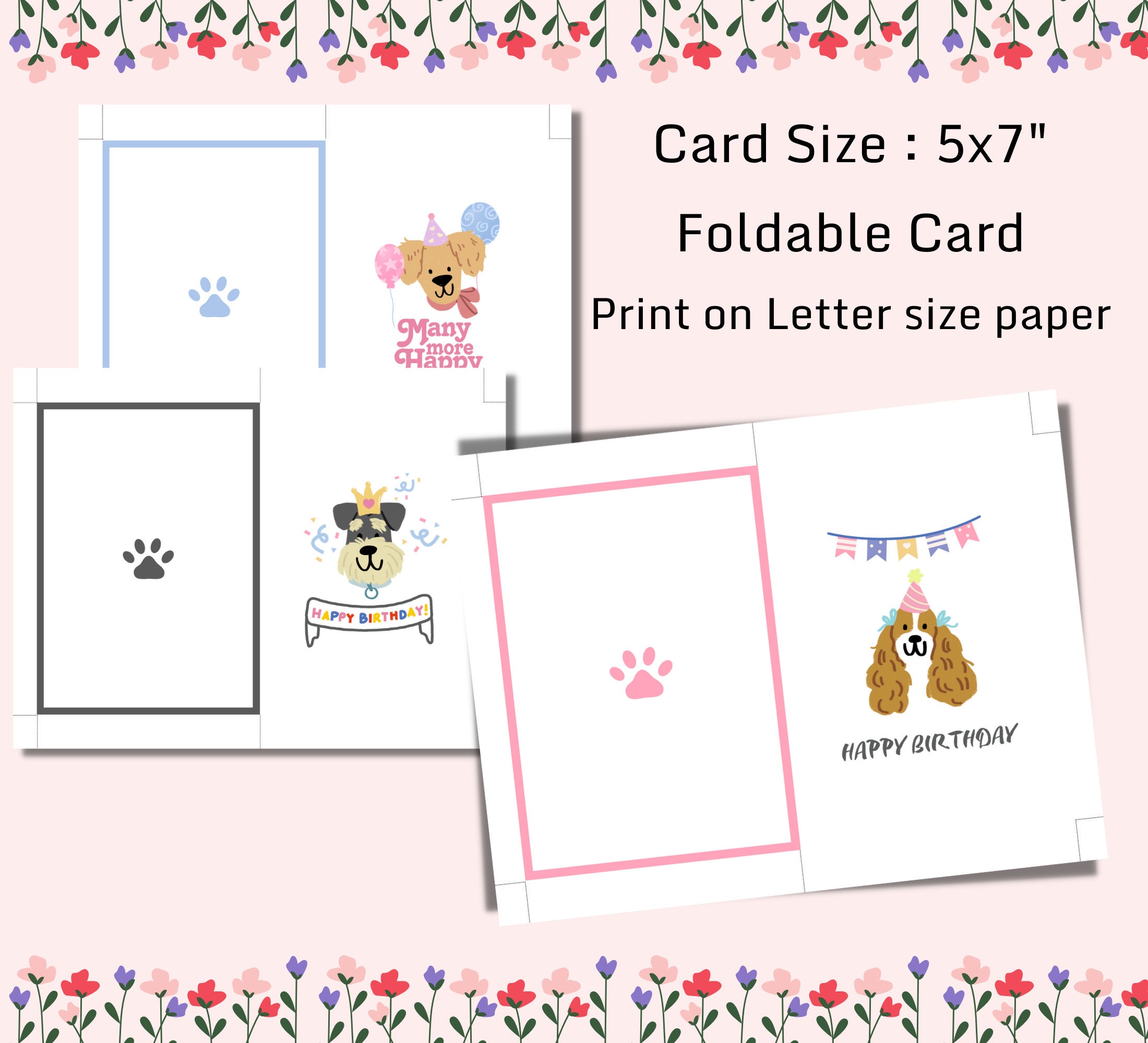 Set of 4 Printable Birthday Card, Happy Birthday Card, Card Templete ...