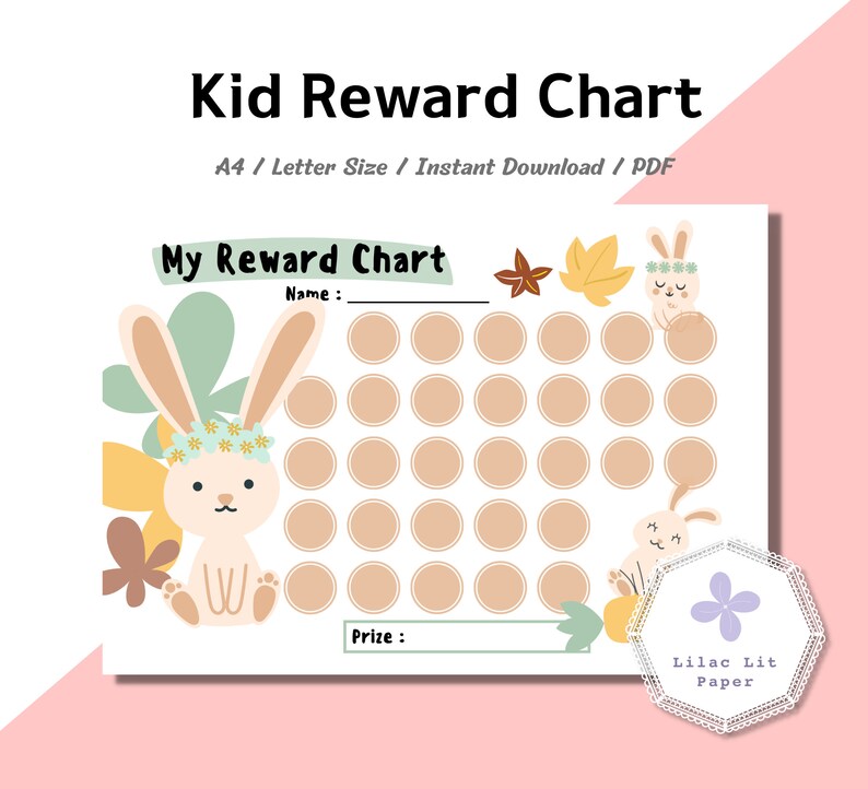 Printable Cute Rabbit Reward Chart, Kid Chore Chart, Toddler Potty ...
