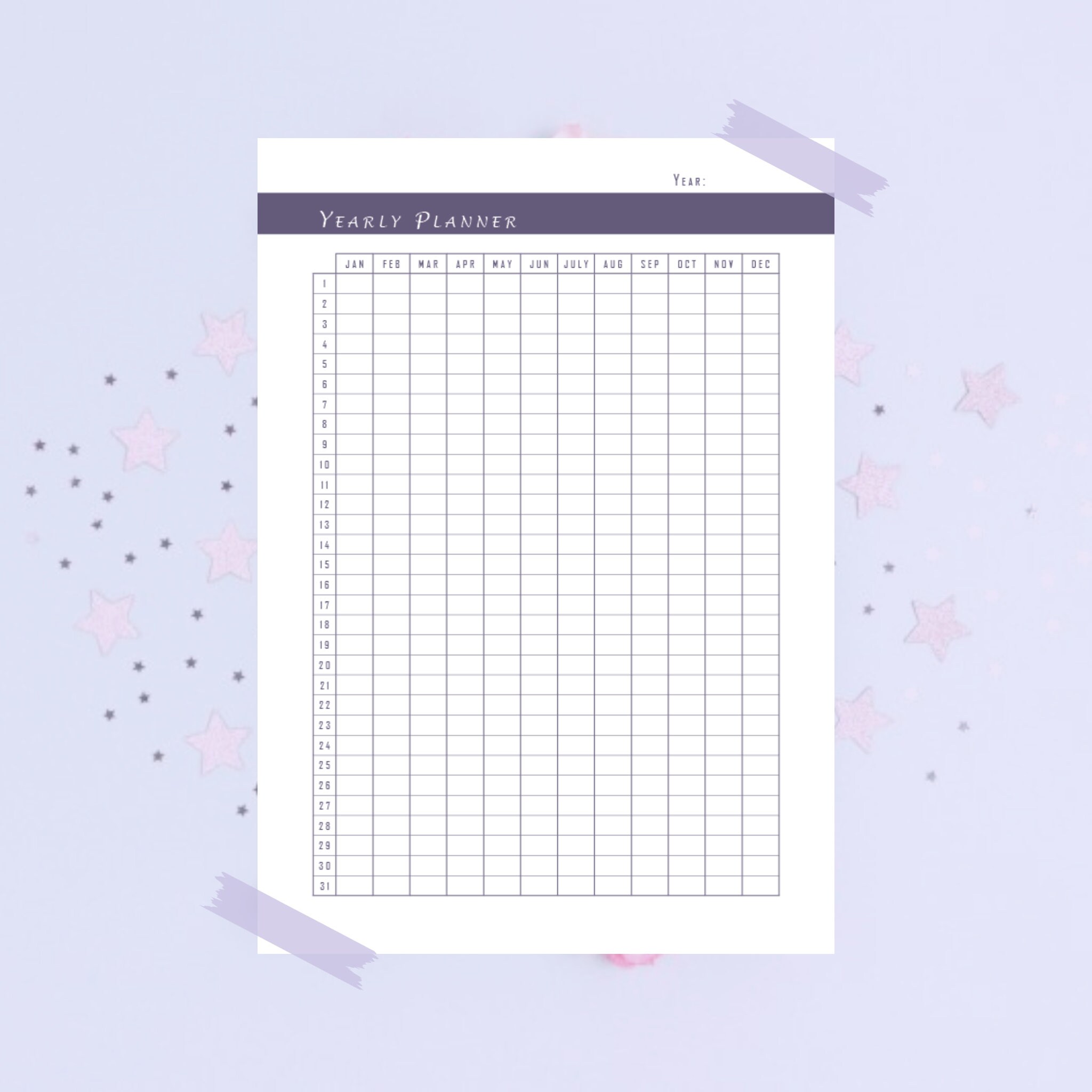 Undated Yearly Planner Printable, Any Year Calendar Template, Year at a ...