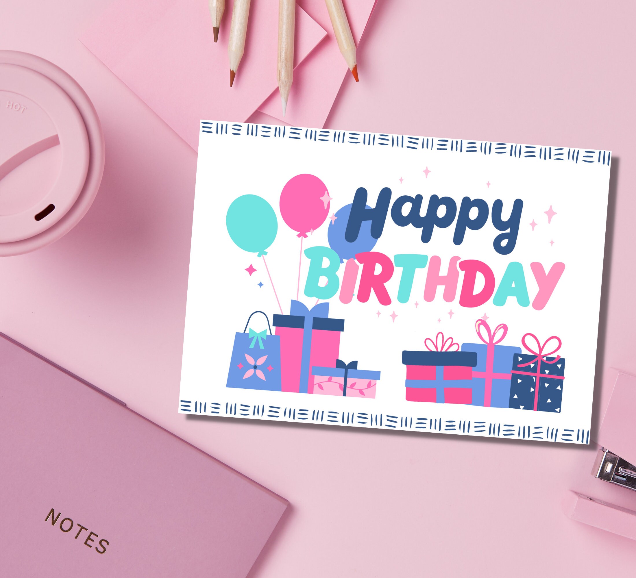 Set of 4 Printable Simple Illust Birthday Card Happy Birthday - Etsy