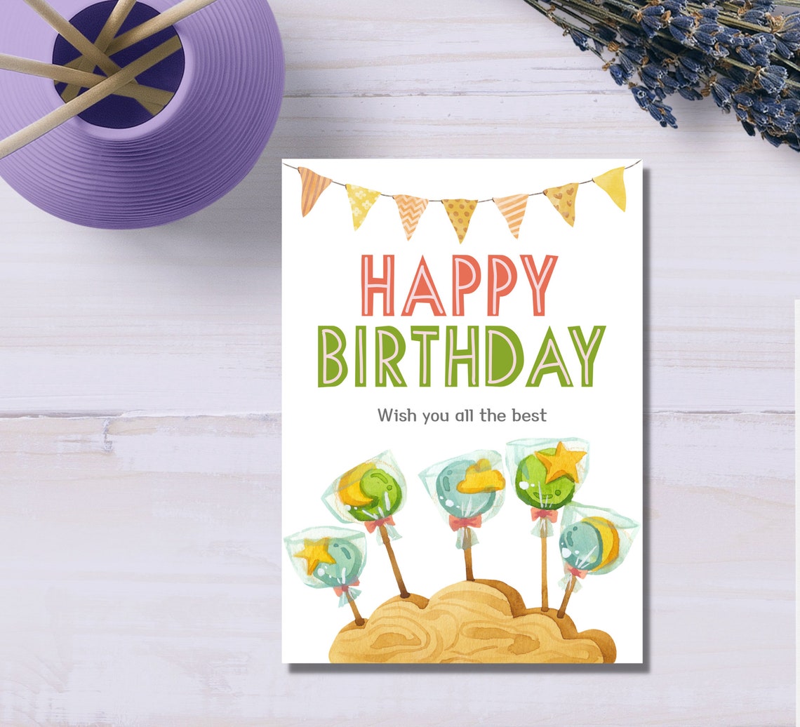 Set of 4 Printable Sweet Birthday Card Happy Birthday Card - Etsy