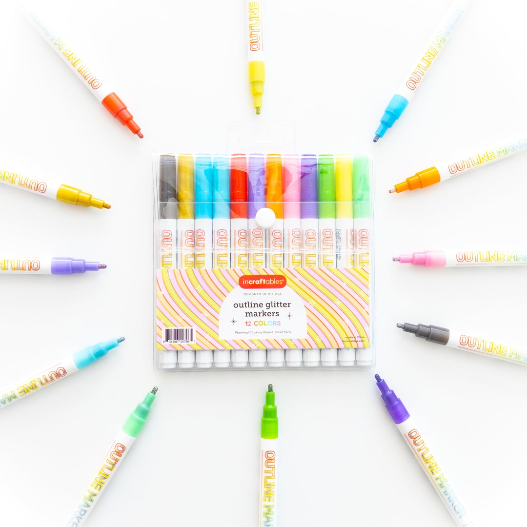 Incraftables Outline Glitter Markers (12 Colors). Shimmer Double Line ...