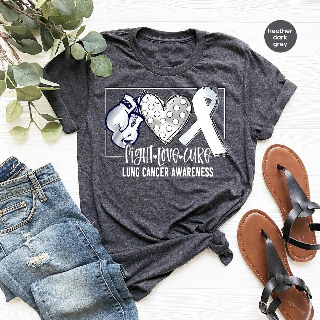 Lung Cancer Awareness Shirt, Cancer Support Clothing, Heart T-shirt ...