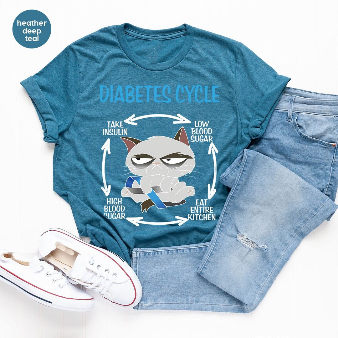 Diabetes Awareness Shirt, Diabetic Cat Graphic Tees, Diabetes Support ...