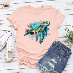 Floral Turtle Shirt, Sea Turtle Graphic Tees, Sea Animals Gifts, Trendy ...
